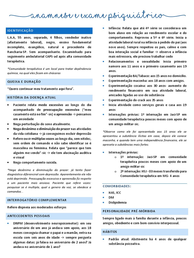 Anamnese e Exame Psiquiátrico Brait PDF | PDF | Psiquiatria | Depressão