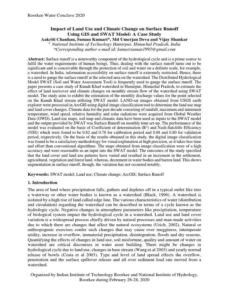 Impact of Land Use and Climate Change On Surface Runoff Using GIS and SWAT Model - A Case Study ...
