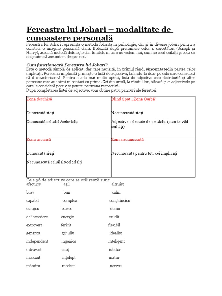 Fereastra Lui Johari | PDF