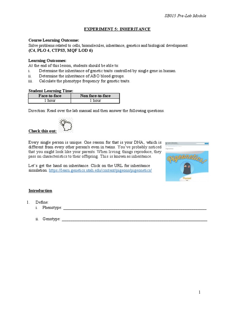 PRE LAB - EXP 5 - Question - INHERITANCE - 22 - 23 | PDF | Blood Type ... PRE LAB - EXP 5 - Question - INHERITANCE - 22 - 23 | PDF | Blood Type ...
