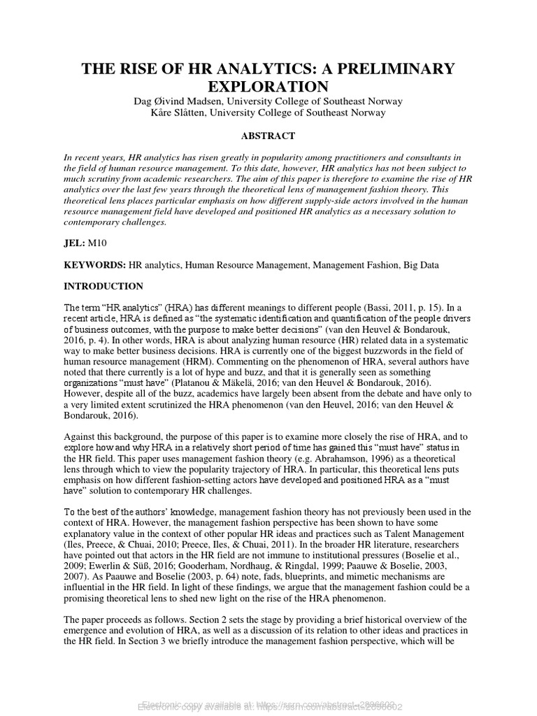 The Rise of Hr Analytics, A Preliminary Exploration | PDF