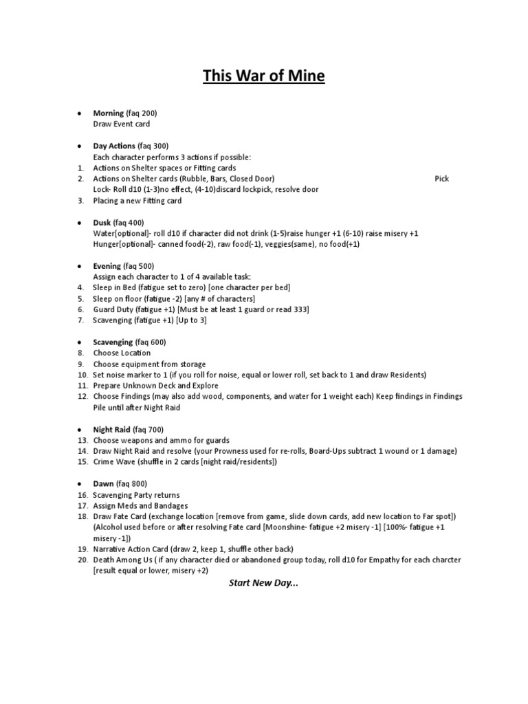 This War of Mine: Game Rules PDF | PDF