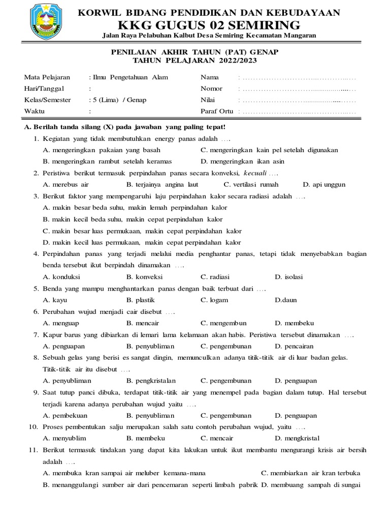 Soal PAT IPA Kelas 5 | PDF