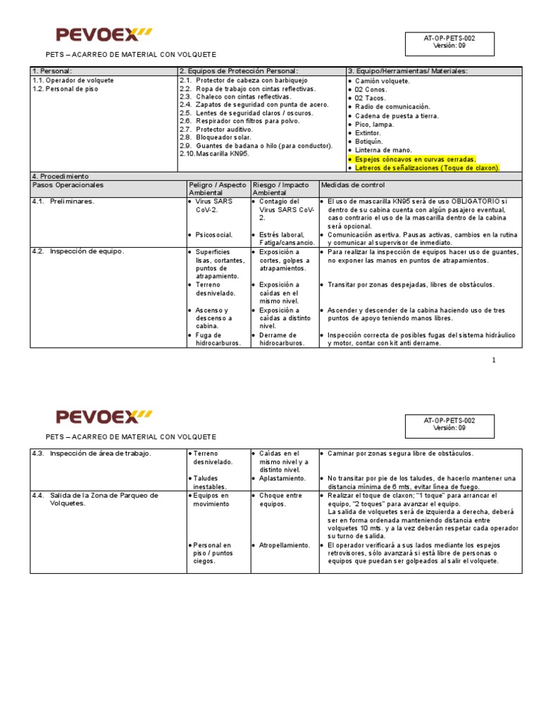 Protocolo de Acarreo con Volquete | PDF | Transporte | Vehículos