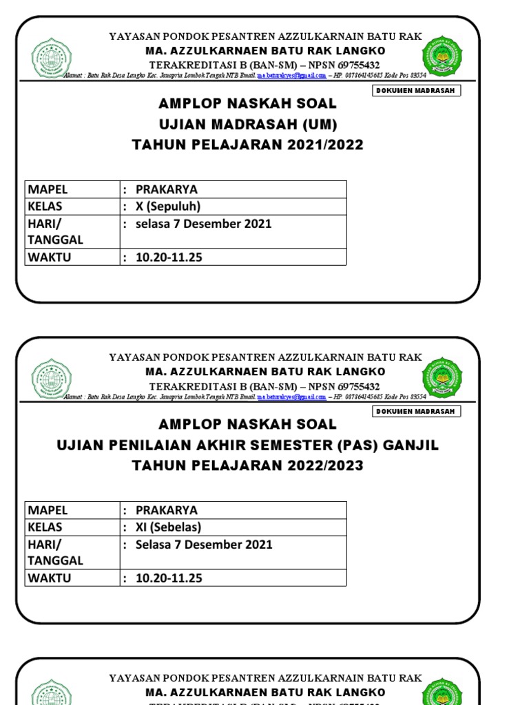 Soal Ujian Madrasah 2021/2022 | PDF