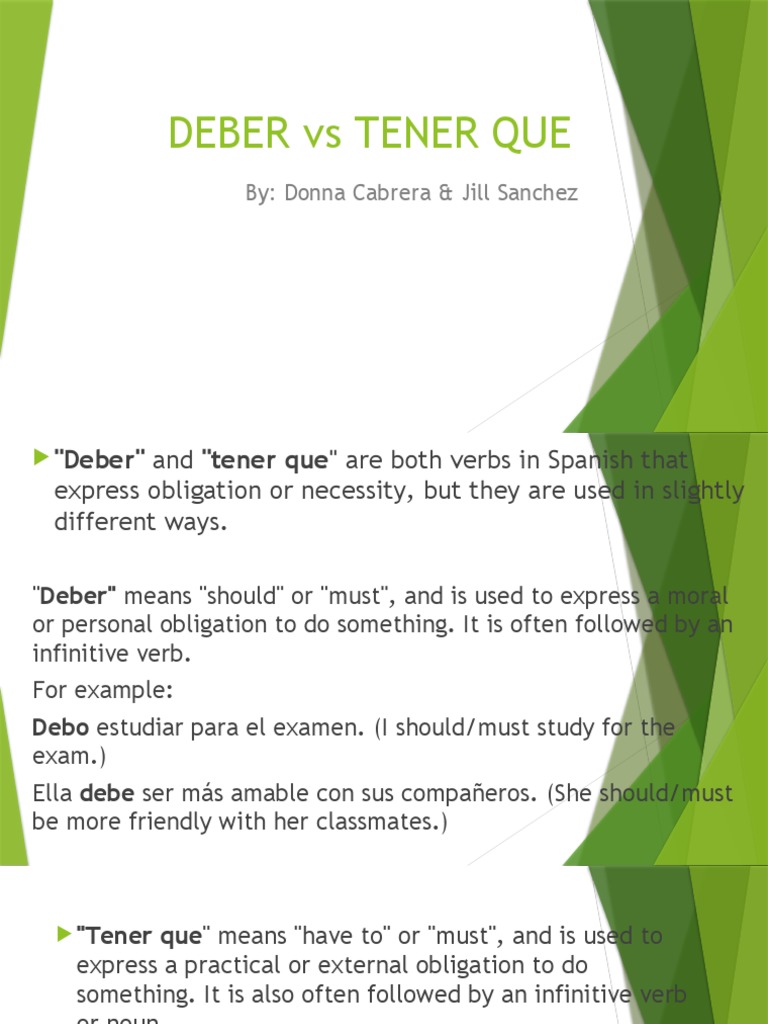 DEBER Vs TENER QUE | PDF | Grammatical Tense | Language Mechanics