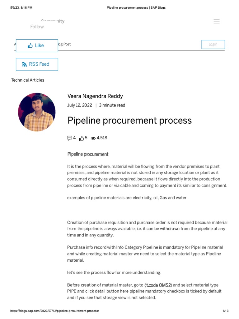 Pipeline Procurement Process - SAP Blogs | PDF