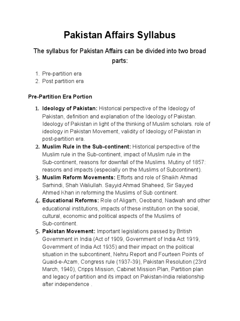 Pakistan Affairs Syllabus | PDF