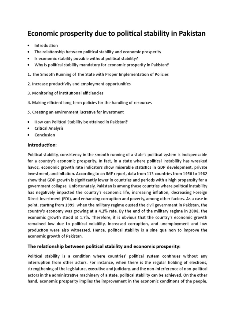 Political Stability for Pakistan's Prosperity | PDF | Economic Growth ...