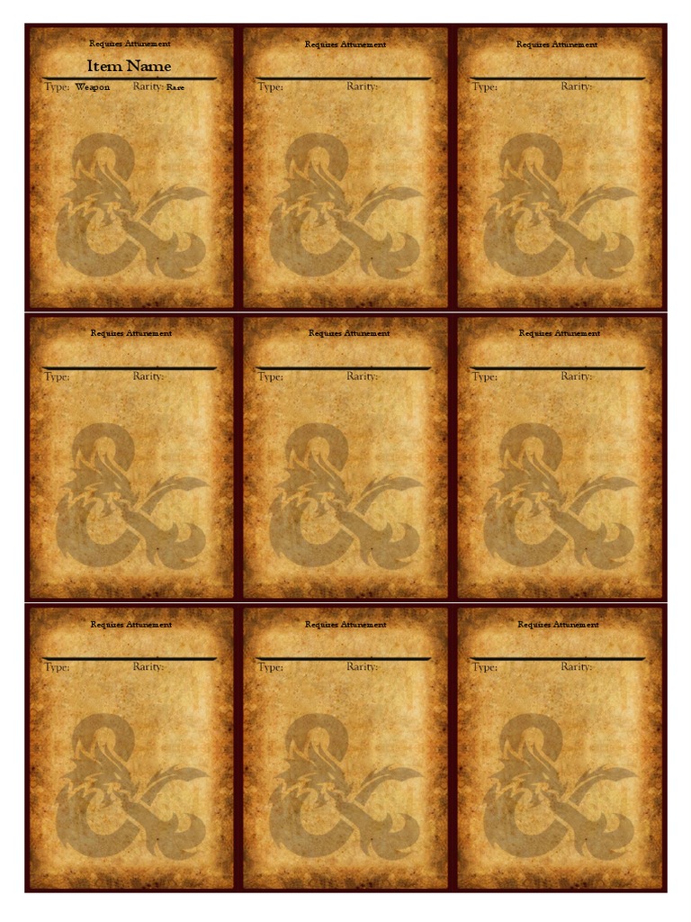D&D Item Cards - Form Fillable | PDF