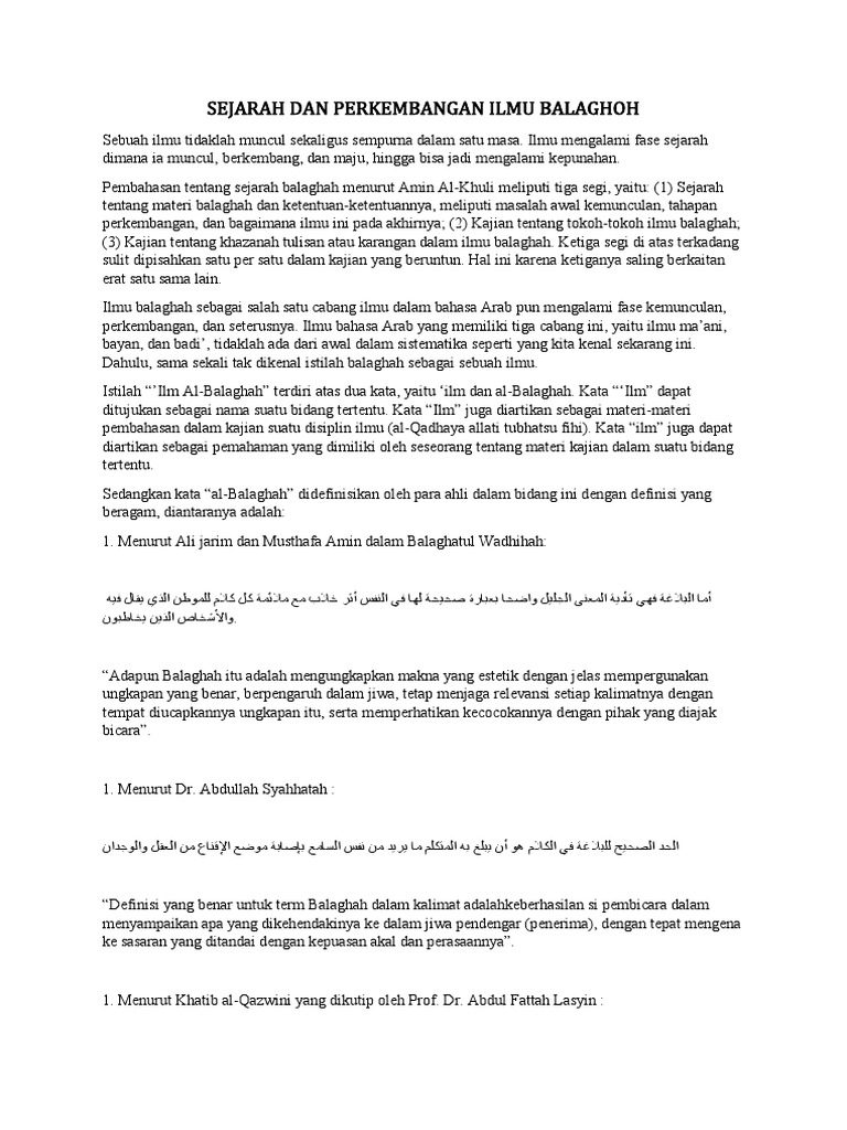 Sejarah Dan Perkembangan Ilmu Balaghoh | PDF | Klasik