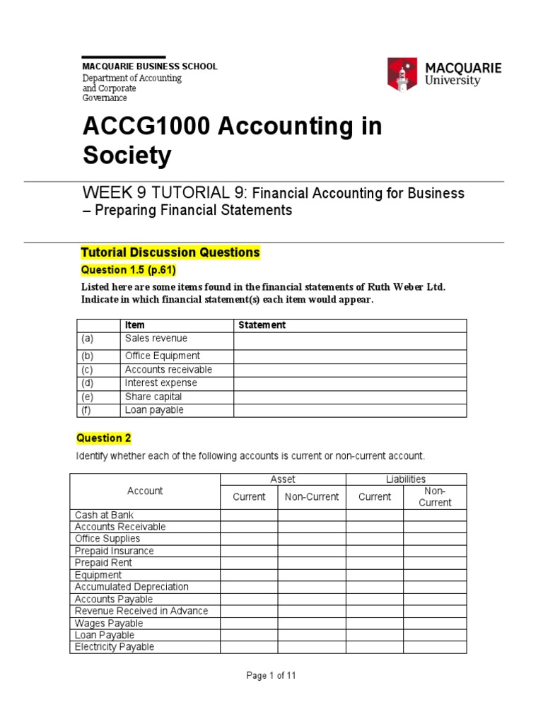 Edit Week 9 Tutorial Workbook | PDF