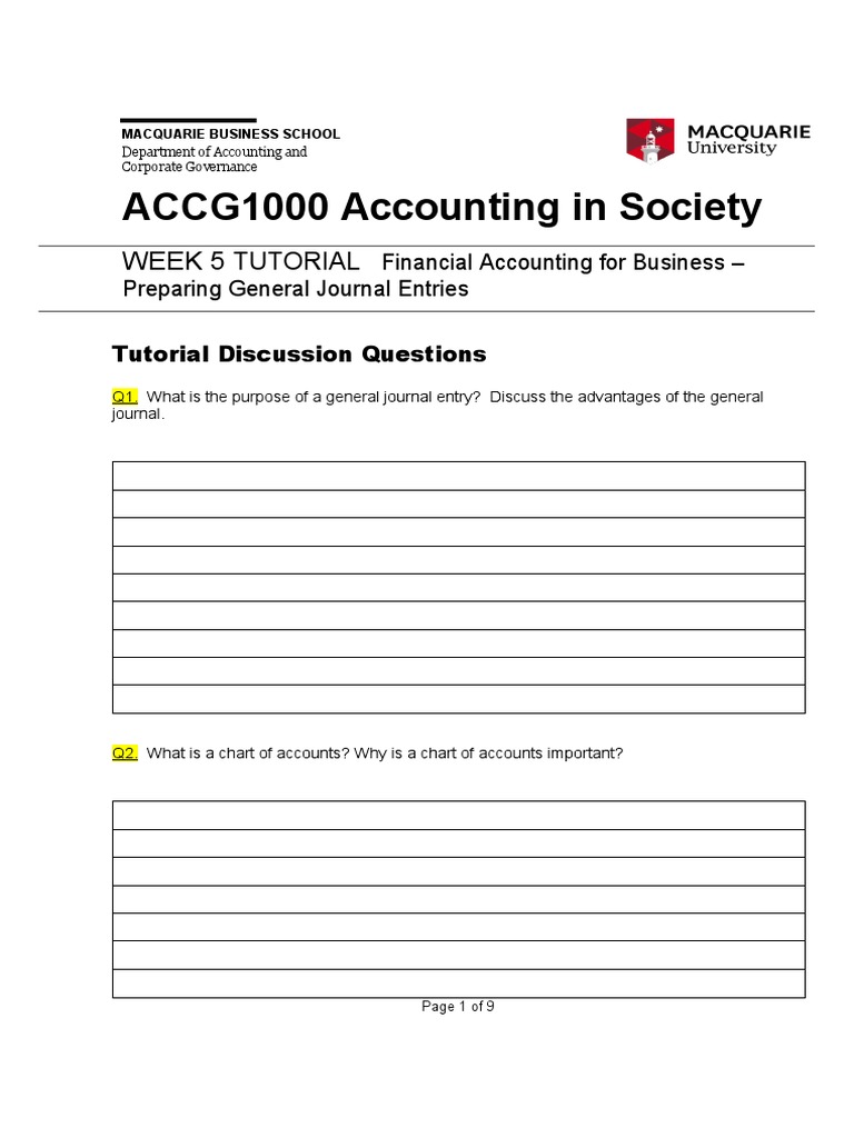 Week 5 Tutorial Homework Workbook | PDF | Debits And Credits | Economies