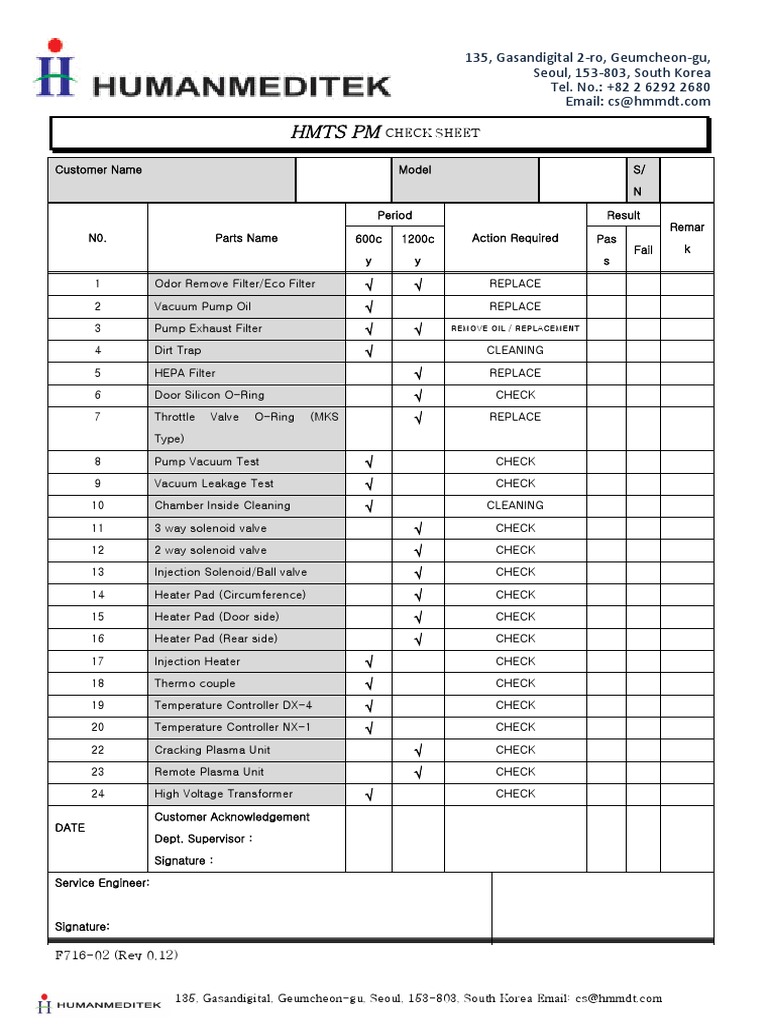 HMTS PM Check Sheet | PDF | Manufactured Goods | Mechanical Engineering