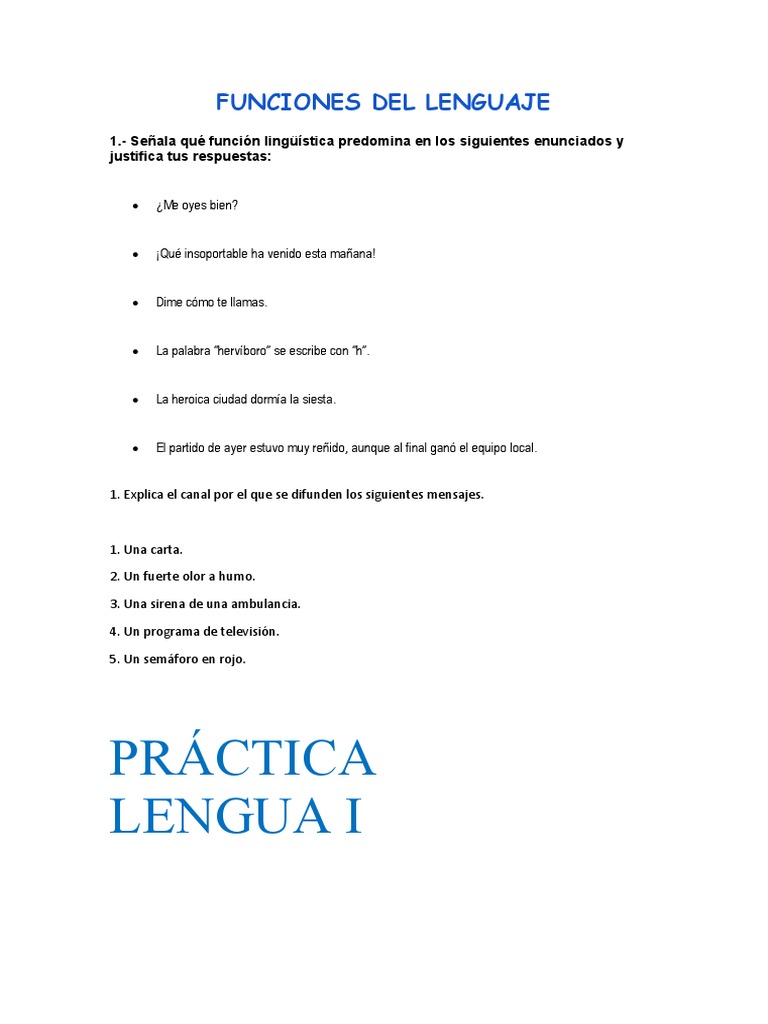 FUNCIONES DEL LENGUAJE Ejercicios para Clase | PDF