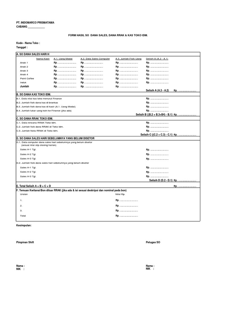 Form So Brankas Final | PDF
