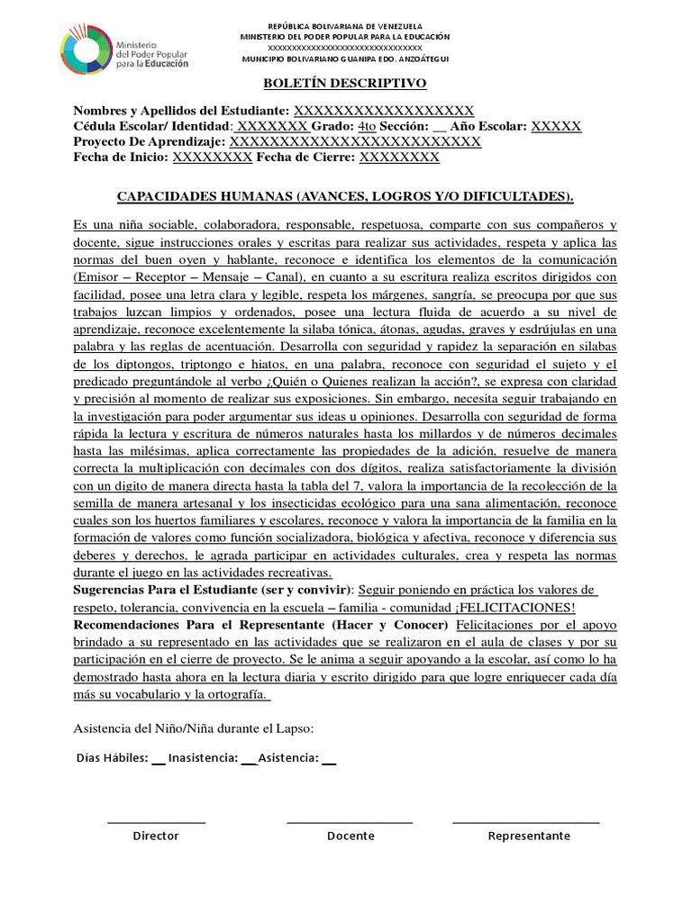 Boletin 4to Grado | PDF | Sílaba | Lingüística