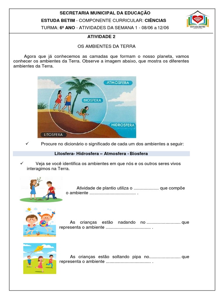 Atividade Da Semana 2 CiÃ Ncias 6Âº Ano | PDF