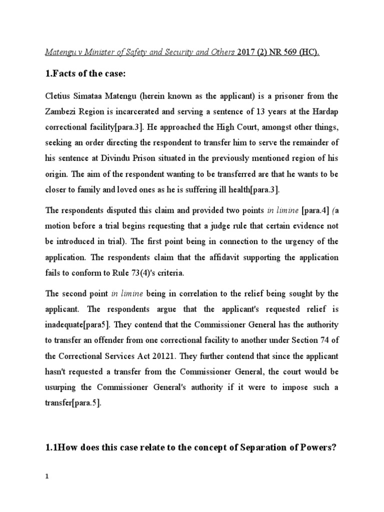 Prison Transfer and Separation of Powers | PDF