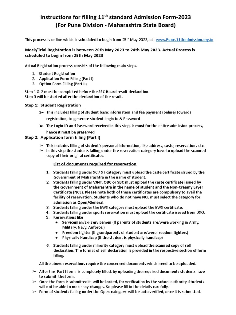 Instructions For Filling 11th Standard Admission From-2023 | PDF ...