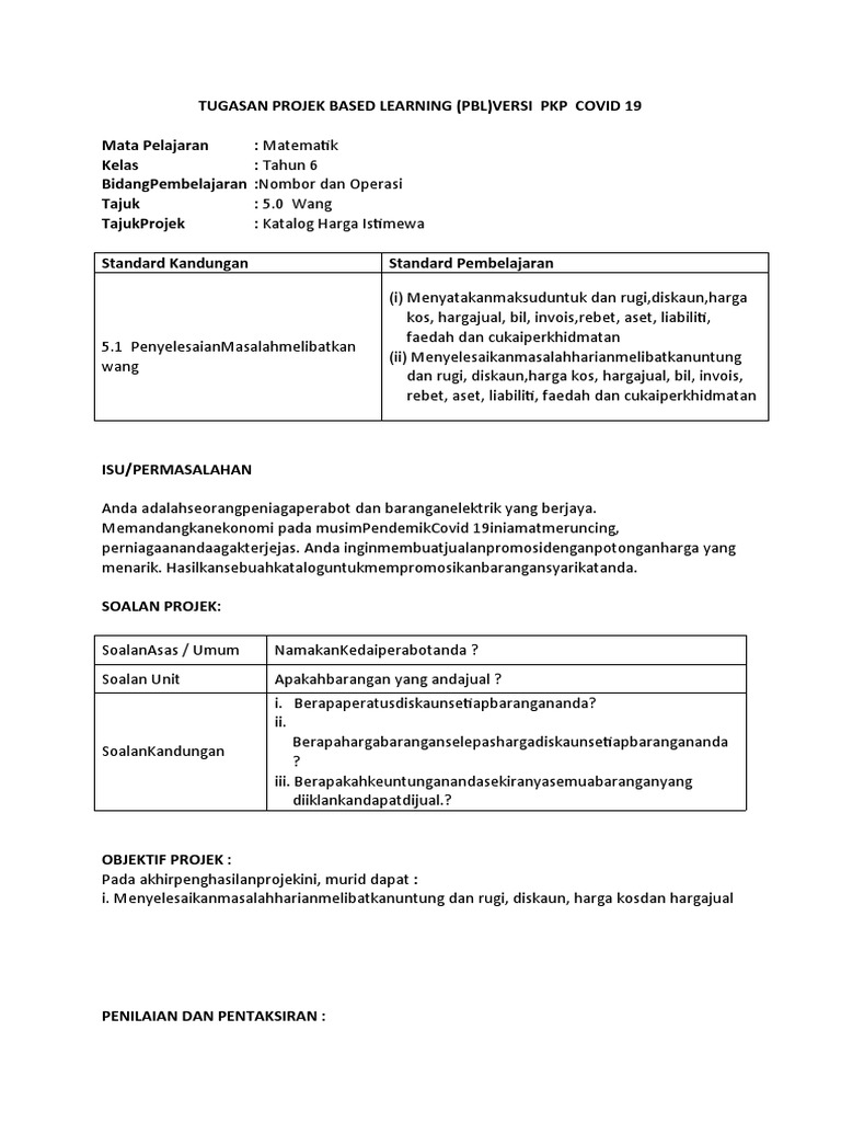 PBL MATEMATIK THN 6 | PDF
