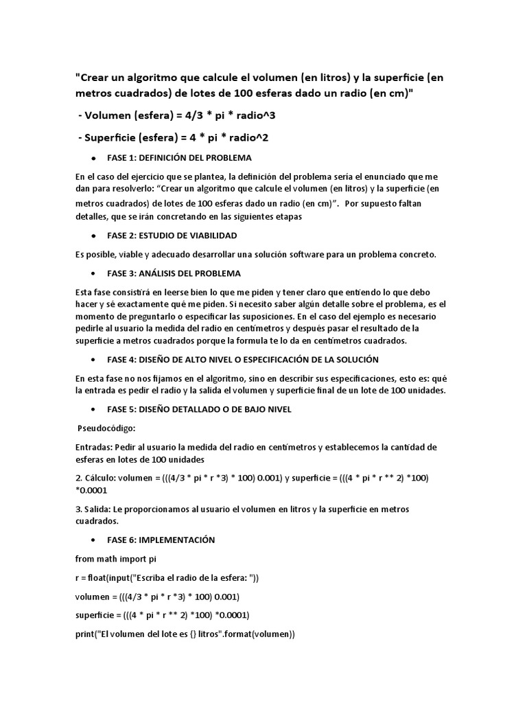 Crear Un Algoritmo Que Calcule El Volumen | PDF | Algoritmos | Informática