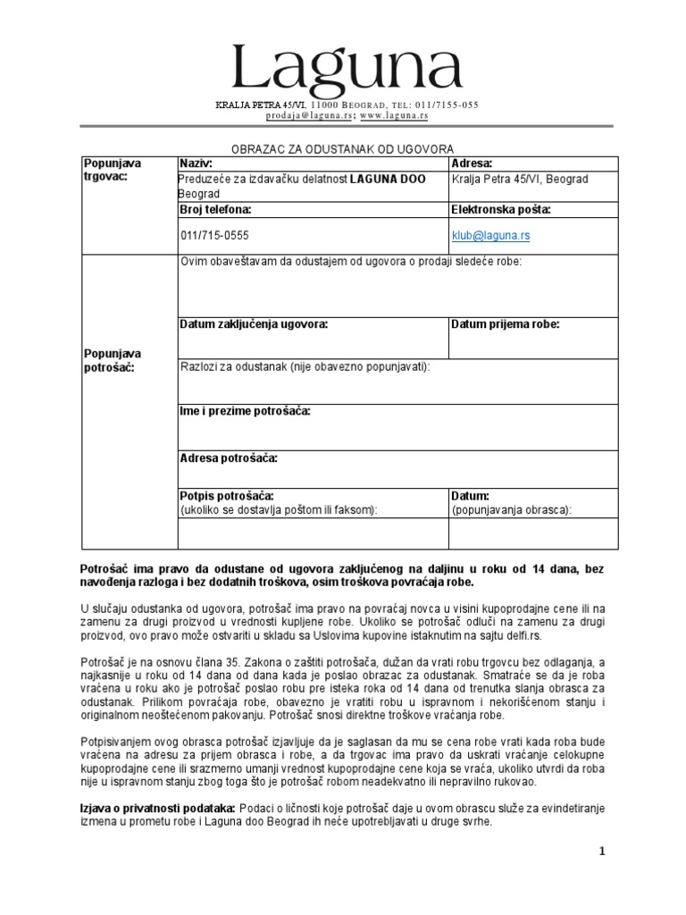 LAGUNA Odustanak I Ugovor - Novi ZZP3 | PDF