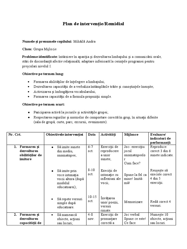Plan de Interventie, Remedial | PDF