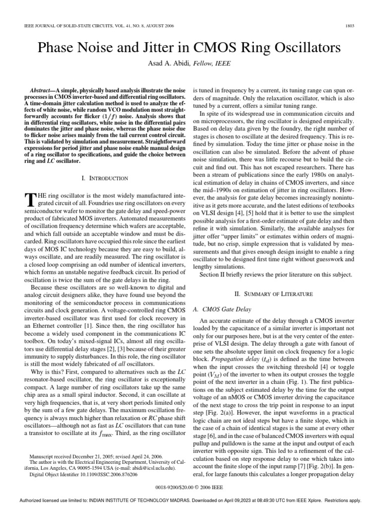 Phase Noise and Jitter in CMOS Ring Oscillators | PDF | Mosfet ...