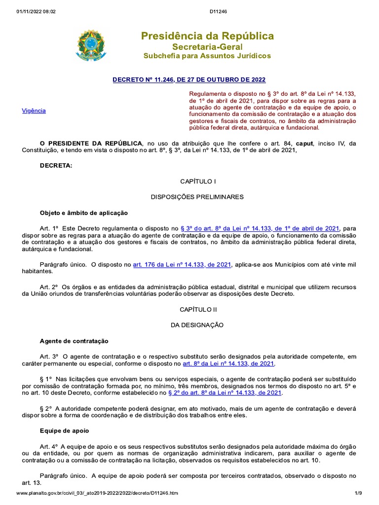Decreto 11246 22 Agente De Contratação Pdf