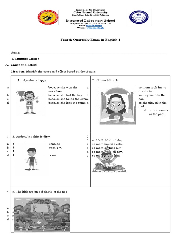 Fourth Quarterly English Exam Guide | PDF | Sentence (Linguistics)