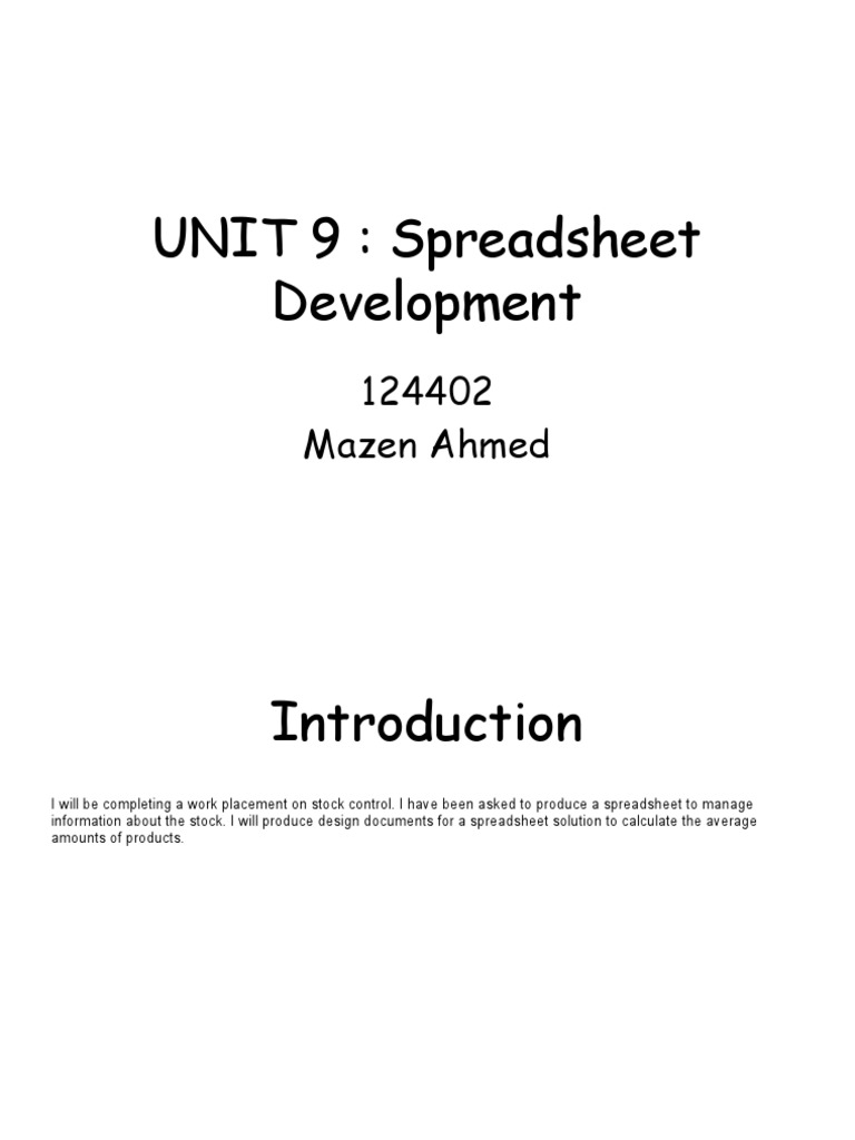 Unit 9 Spreadsheet Development Assignment 1 Template 1 | PDF