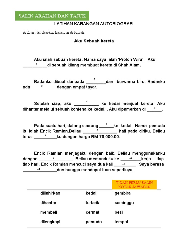 Karangan Auto Kereta Pdf