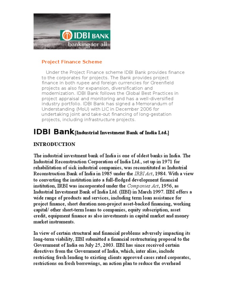 IDBI Bank | PDF | Project Finance | Banks