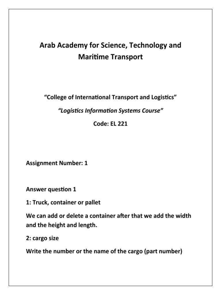 Assignment Template | PDF | Cargo | Logistics