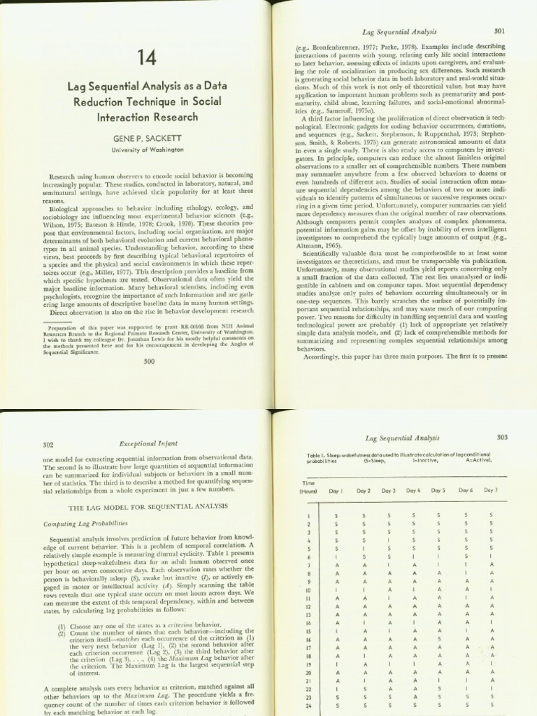 Lag Sequential Analysis Sack Et 1980 | PDF