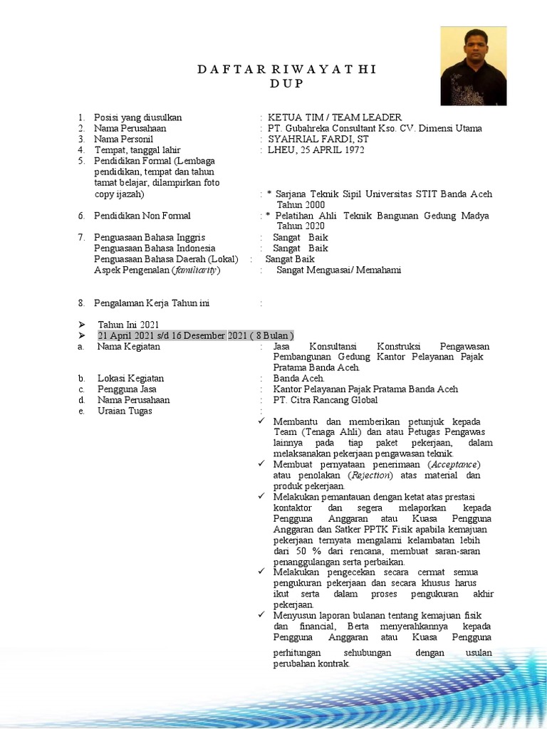 Profil Tim Leader Konstruksi 2023 | PDF