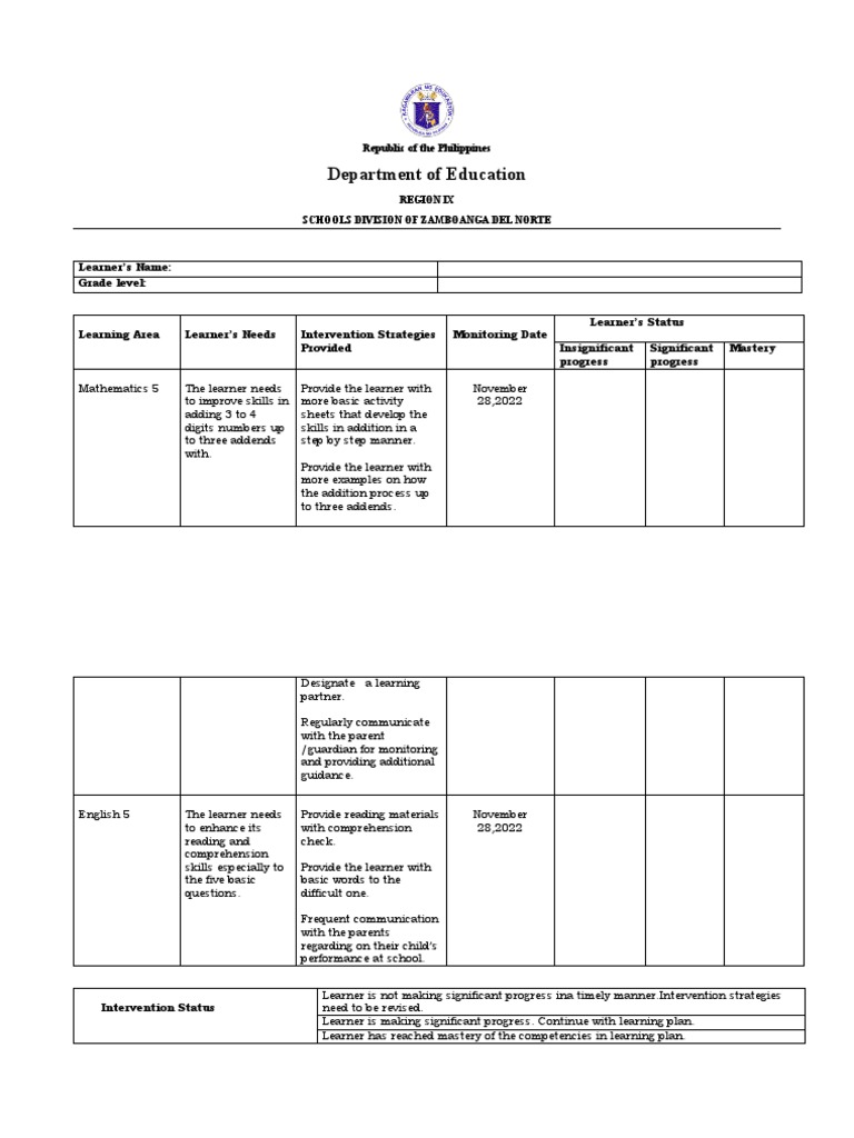 Individual Learning Plan - Print | PDF | Learning | Reading Comprehension