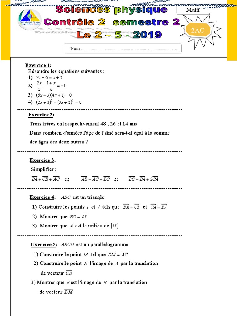 Devoir N2 Maths 2AC Semestre 2 1 | PDF