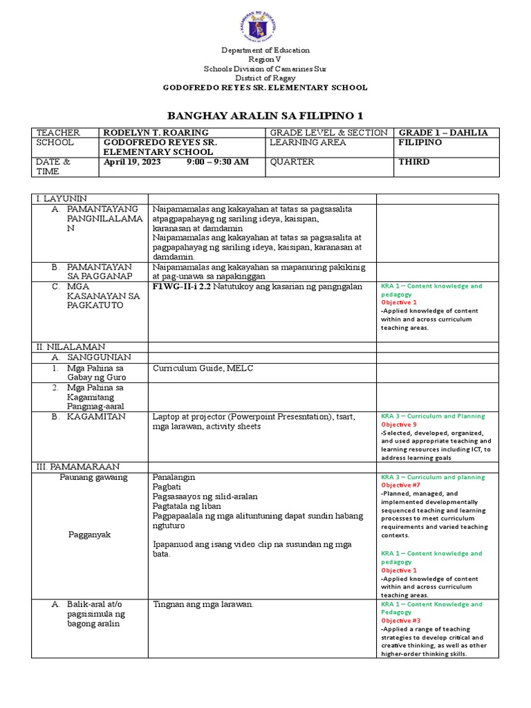 Cot LP in Filipino 1 | PDF