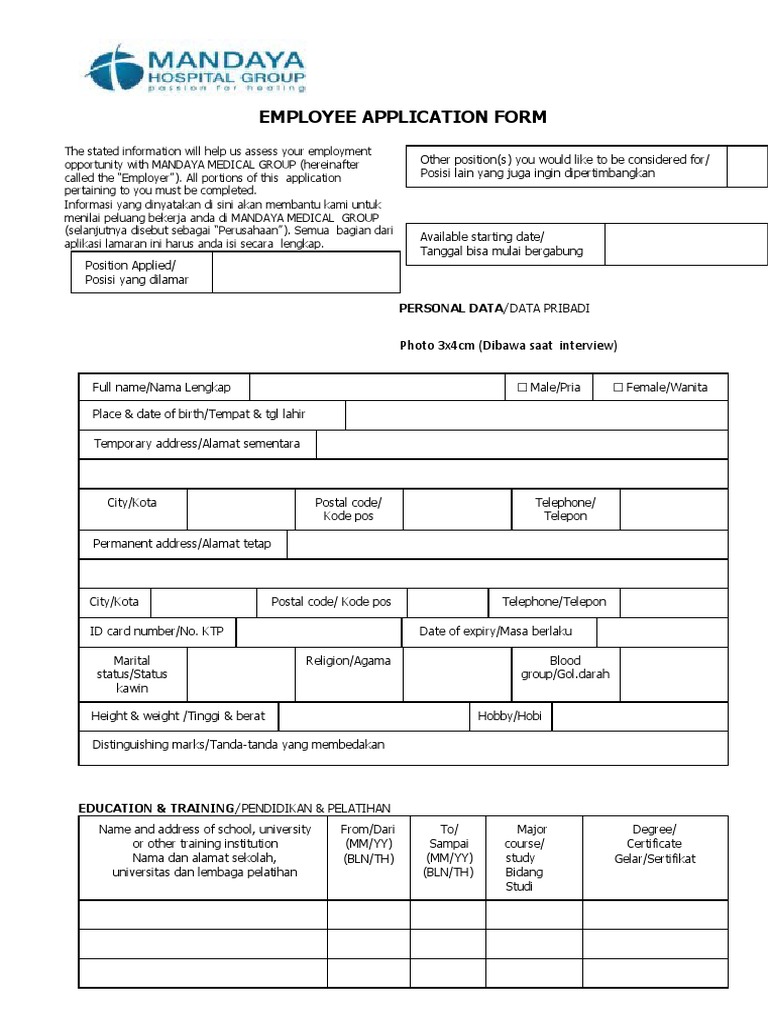 Formulir Lamaran Karyawan Mandaya | PDF
