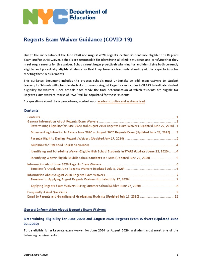 regents-exam-waiver-guidance | PDF | Individualized Education Program