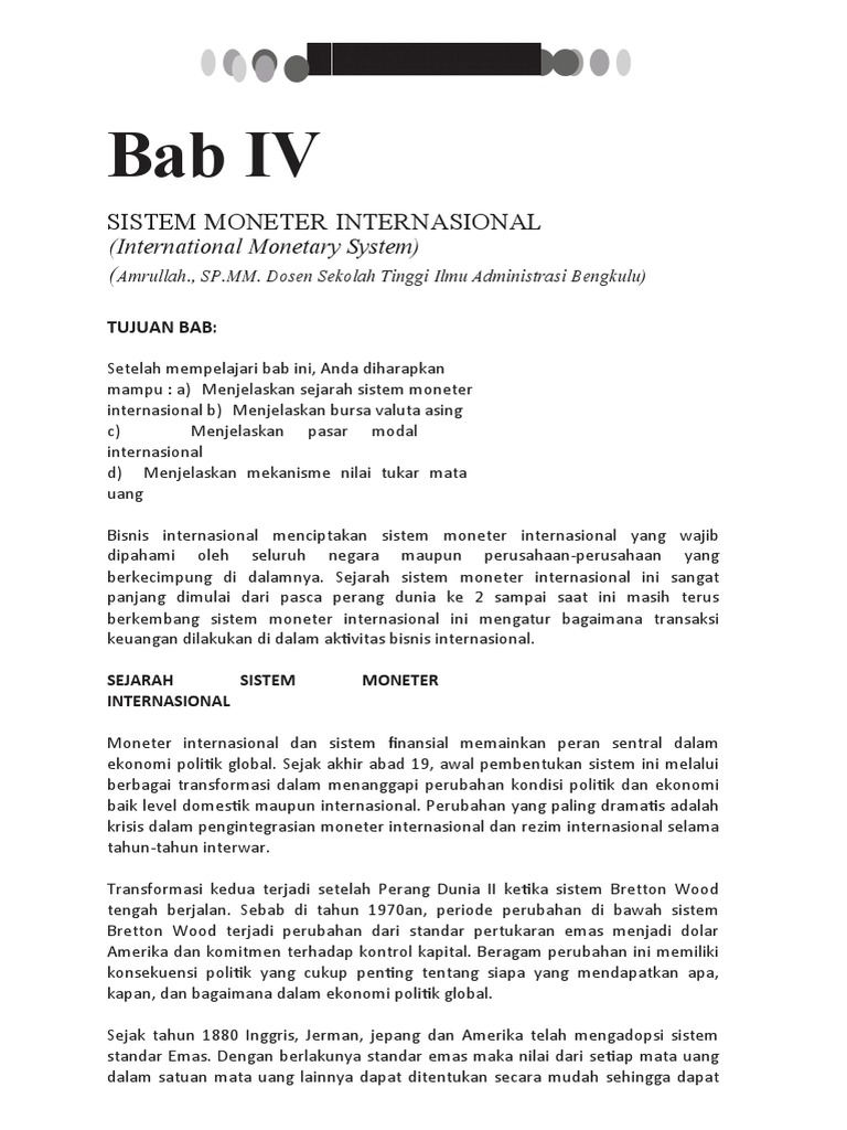 Bab. Iv. Sistem Moneter Internasional | PDF
