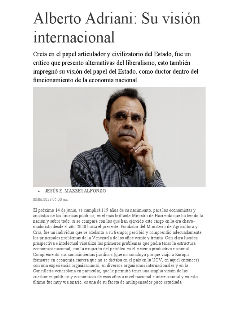 Alberto Adriani - VERSIÓN DIGITAL 8 DE JUNIO DE 2023 SU VISIÓN INTERNACIONAL ARCHIVO JEMA | PDF ...
