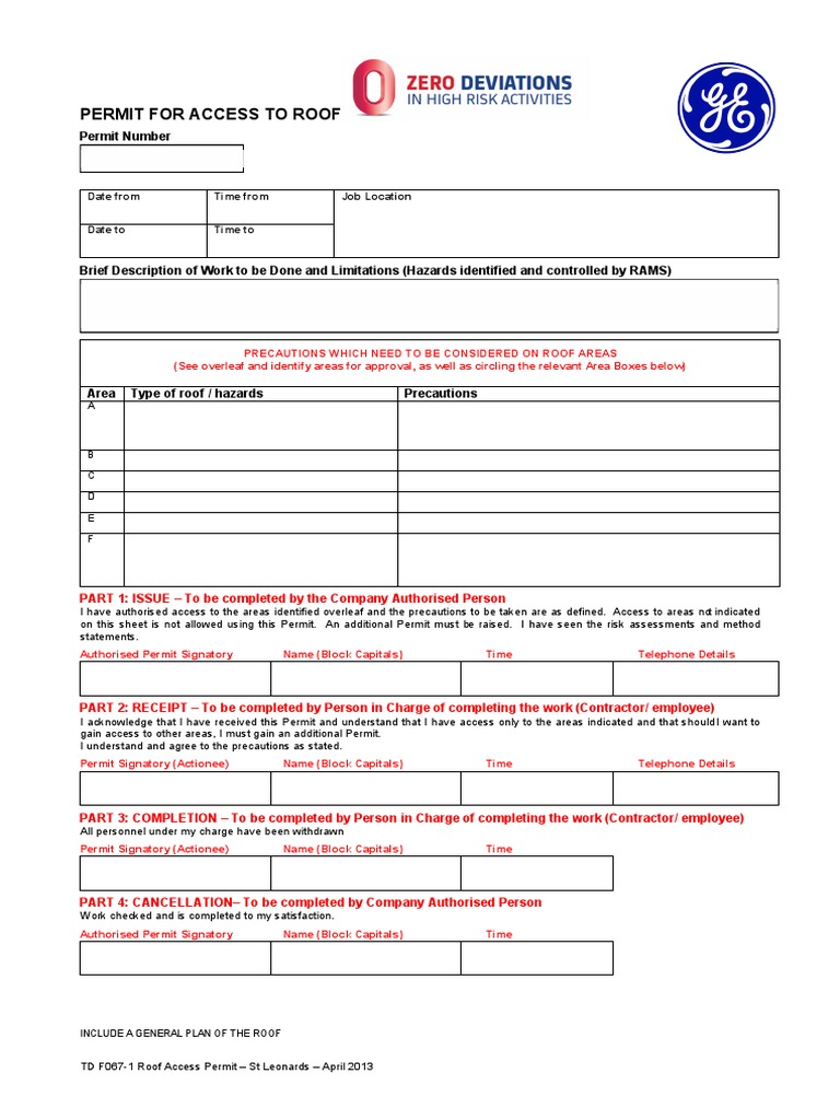 Roof Access Permit Template - St Leonards | PDF