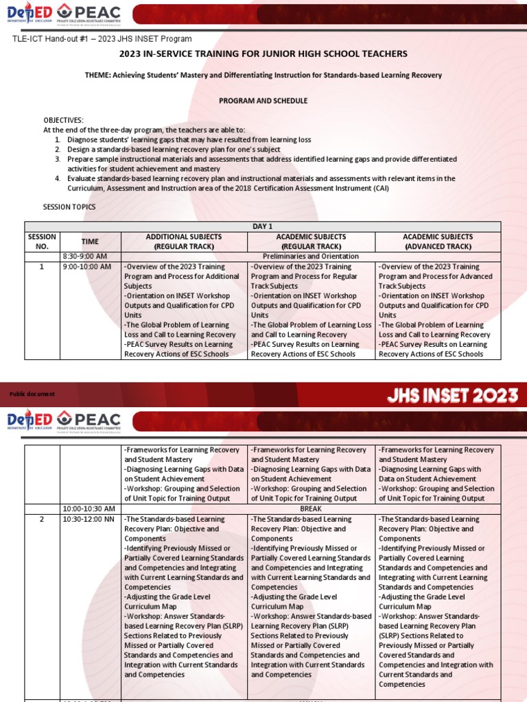 HO1-S1 - 2023 - TLEC-ICT - JHS INSET Program | PDF