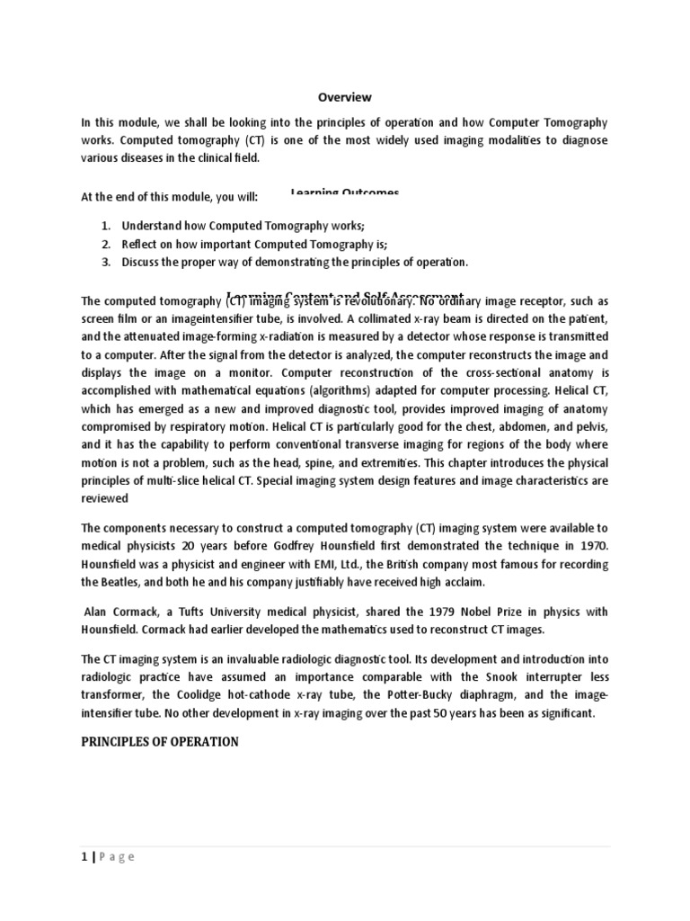 Module 1 Computed Tomography and Principles of Operations | PDF Module 1 Computed Tomography and Principles of Operations | PDF