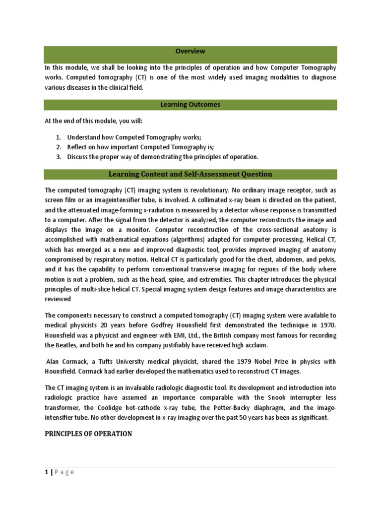 Module 1 Computed Tomography and Principles of Operations | PDF | Ct ...