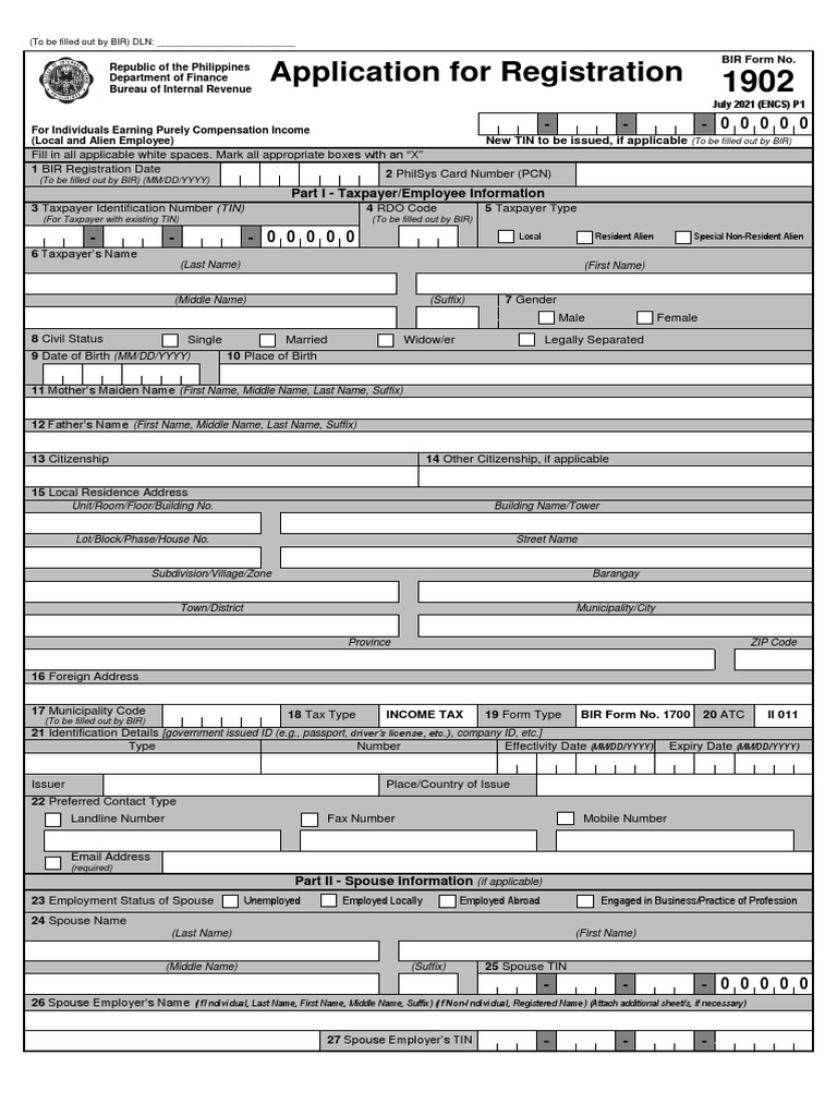 BIR Form 1902: Registration for Employees | PDF | Identity Document ...