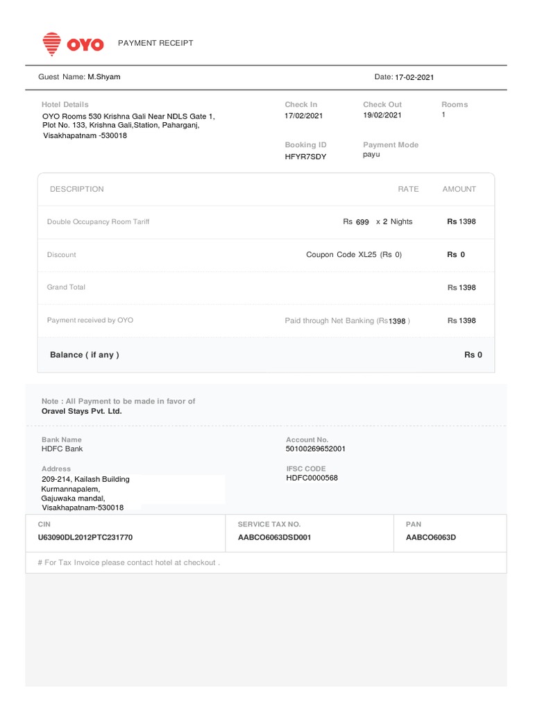 Vizag Hotel Bill | PDF